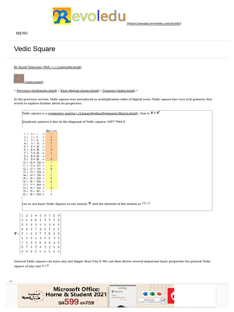Digital Root - Vedic Square | PDF | Matrix (Mathematics) | Mathematical ...