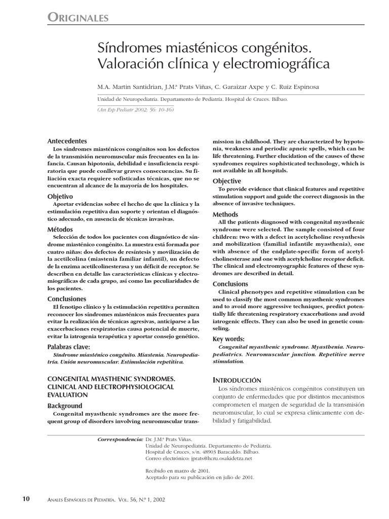 Síndromes Miasténicos Congénitos. Valoración Clínica y ...