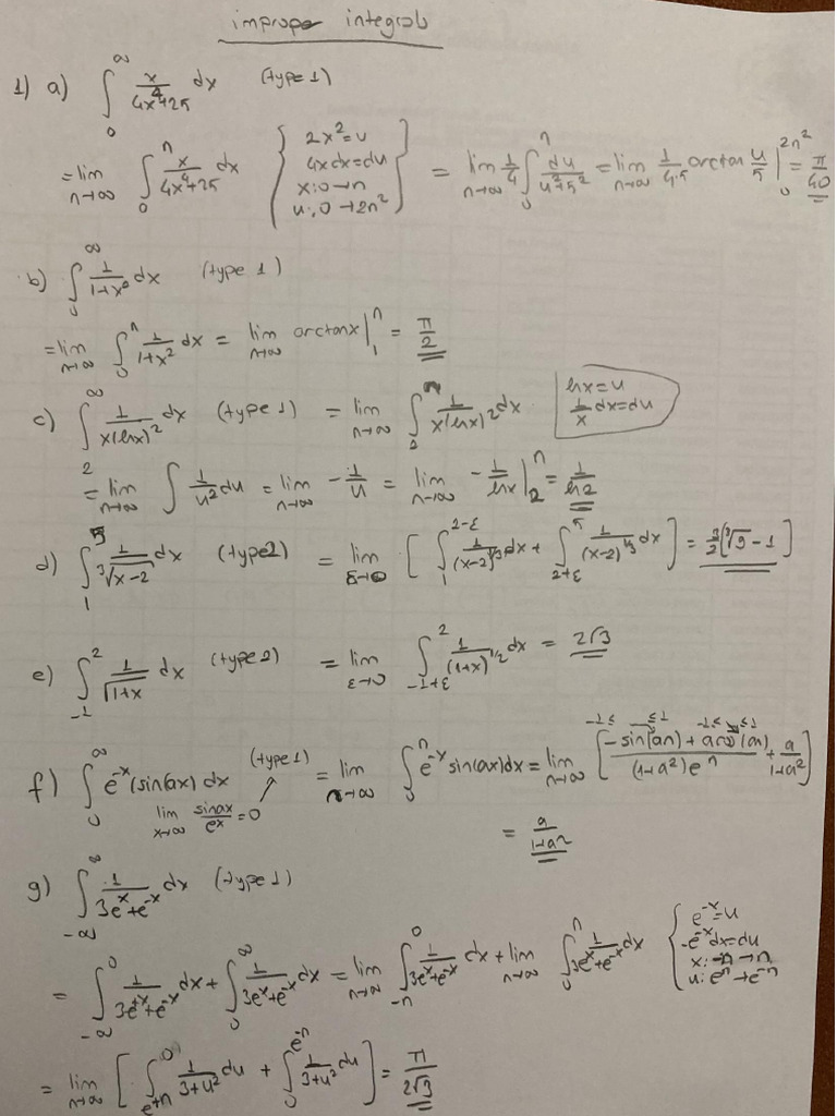 improper integral solutions | PDF