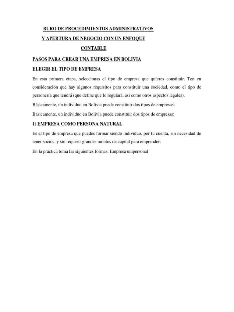 Buro de Procedimientos Administrativos y Apertura de Negocio Con Un Enfoque Contable | PDF ...