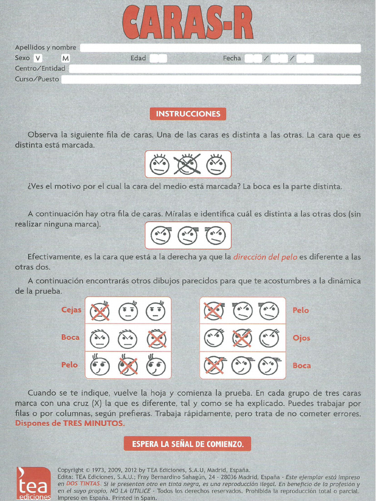 Test de CARAS Hoja de Respuestas PDF | PDF