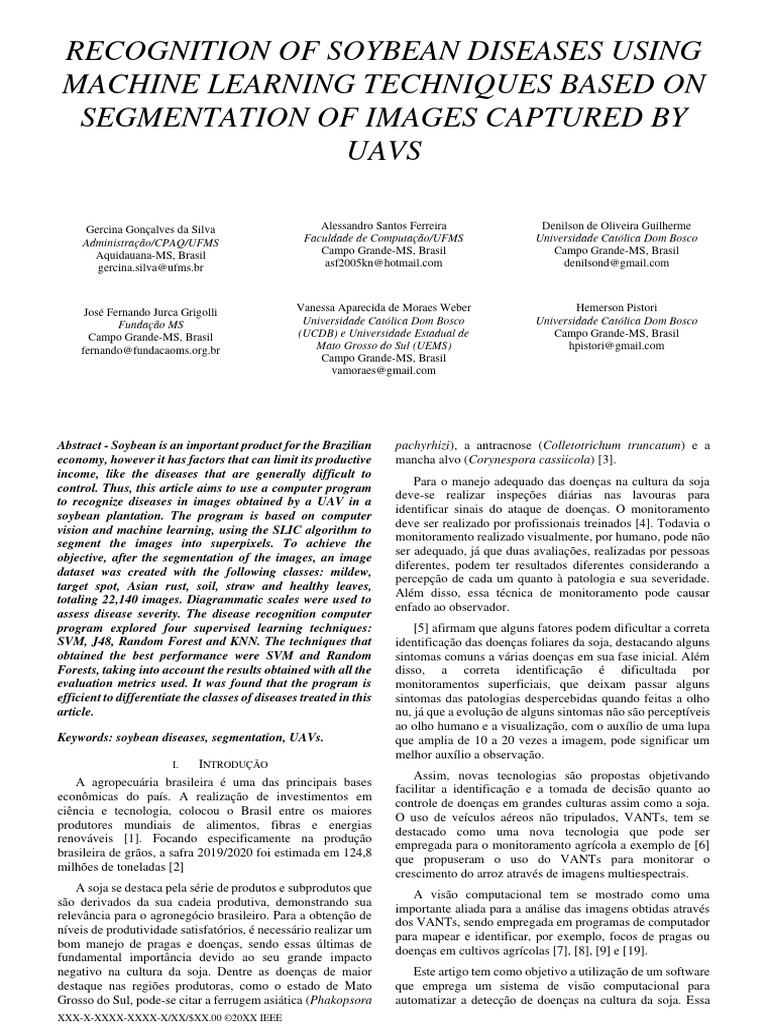 Recognition Of Soybean Diseases Using Machine Learning Techniques Based On Segmentation Of 