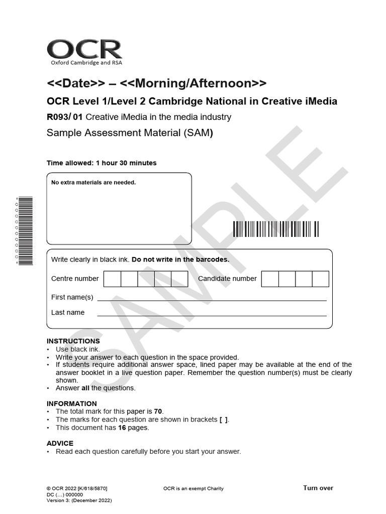 R093 Creative iMedia Assessment Guide | PDF | Multiple Choice | Advertising