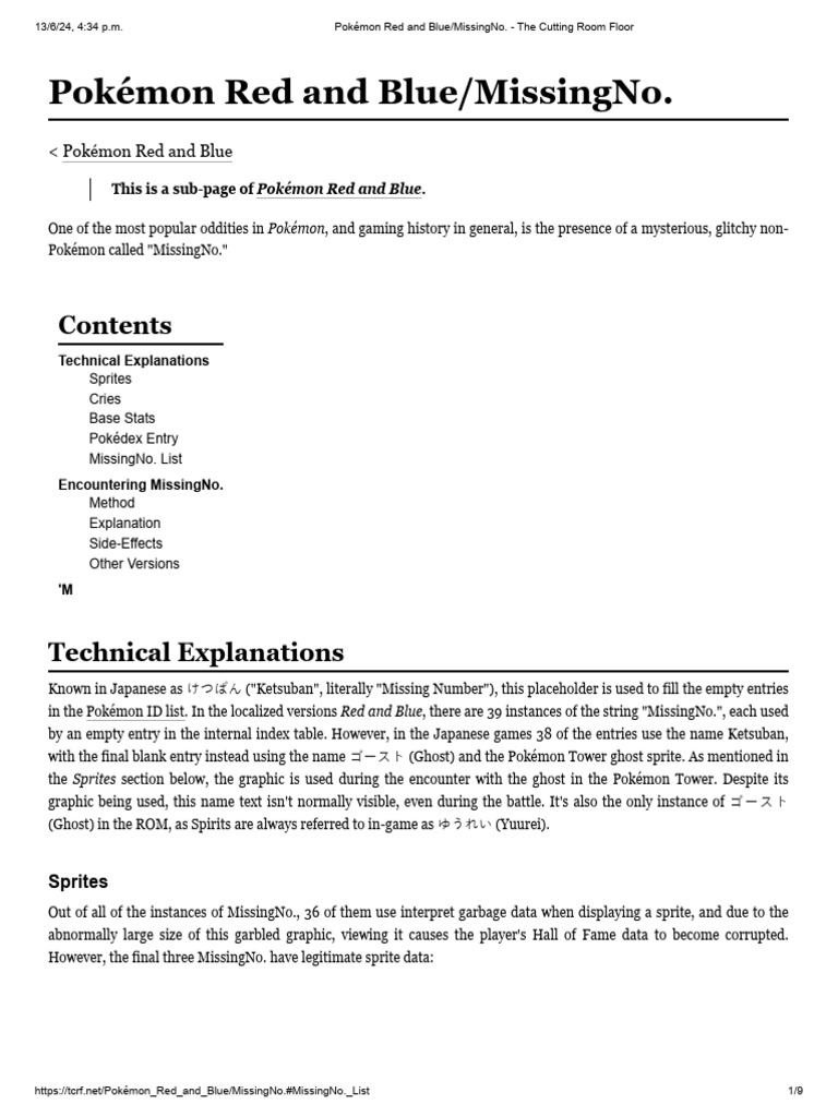 Pokémon Red and Blue_MissingNo_index numbers. - The Cutting Room Floor ...