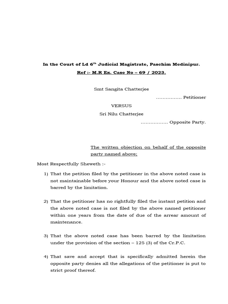 Written Objection in Maintenance Case | PDF | Affidavit | Common Law