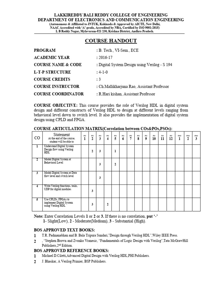 Ece Lesson Plan Vi Sem 2016-17 | PDF | Computing | Electronics