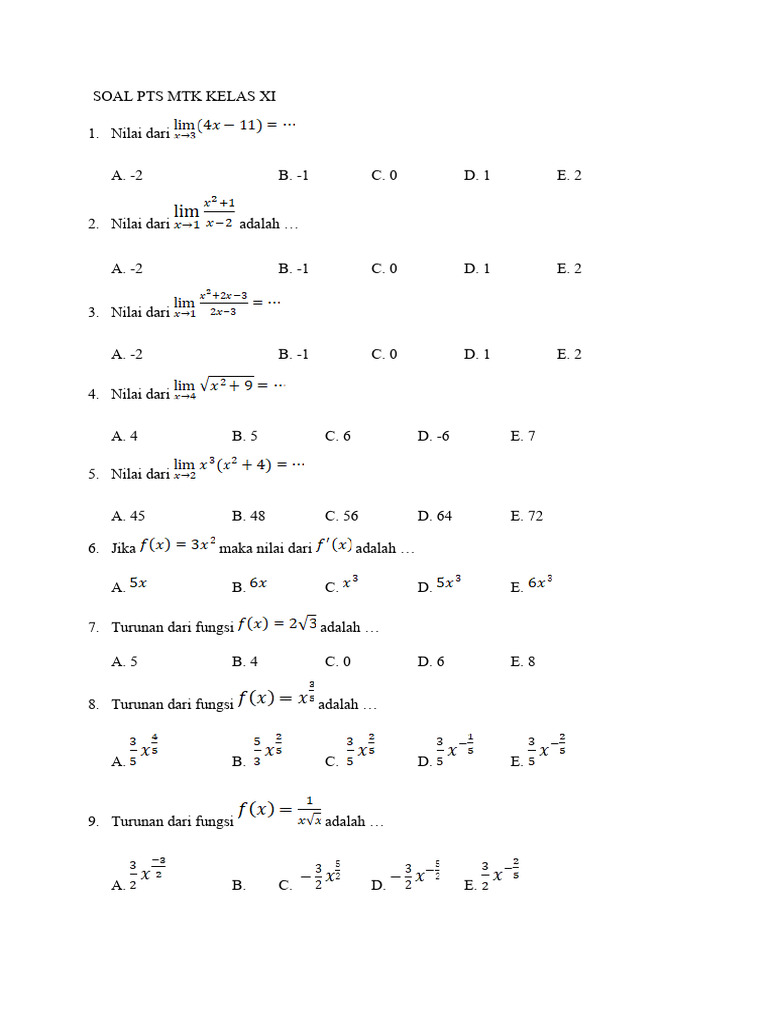 Soal PTS MTK Kelas Xi | PDF