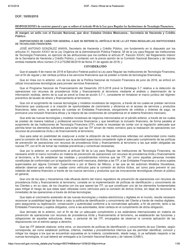 Disposicion de Caracter General - Ley para Regular Las Instituciones de ...