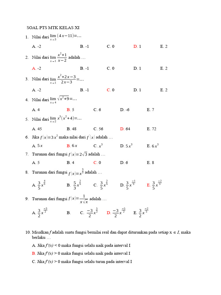 Soal Pts MTK Kelas Xi+Kunjaw | PDF