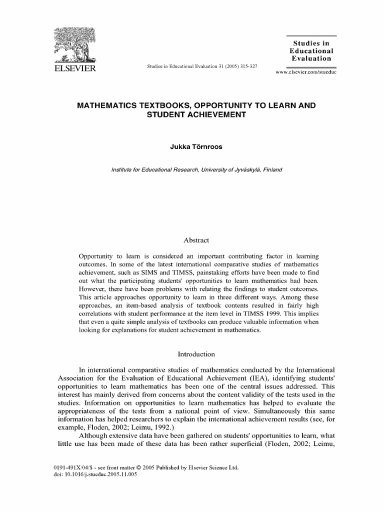 Mathematics Textbooks, Opportunity To Learn and Student Achievement ...