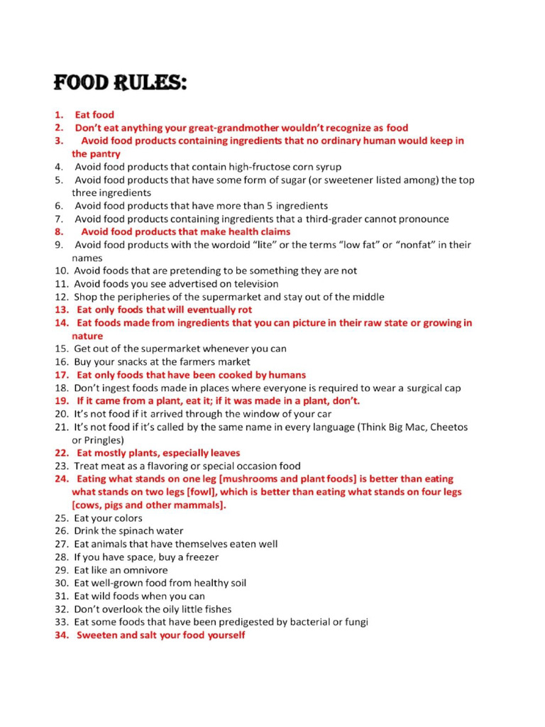 Food Rules Summary by Michael Pollan | PDF