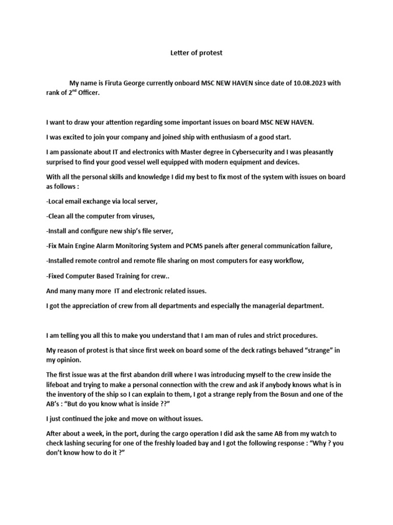 Letter of Protest | PDF