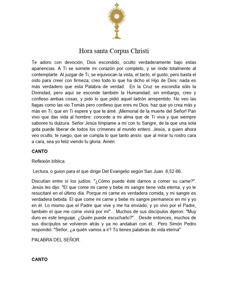 Hora Santa Corpus Christi | PDF | eucaristía | Cristo (título)
