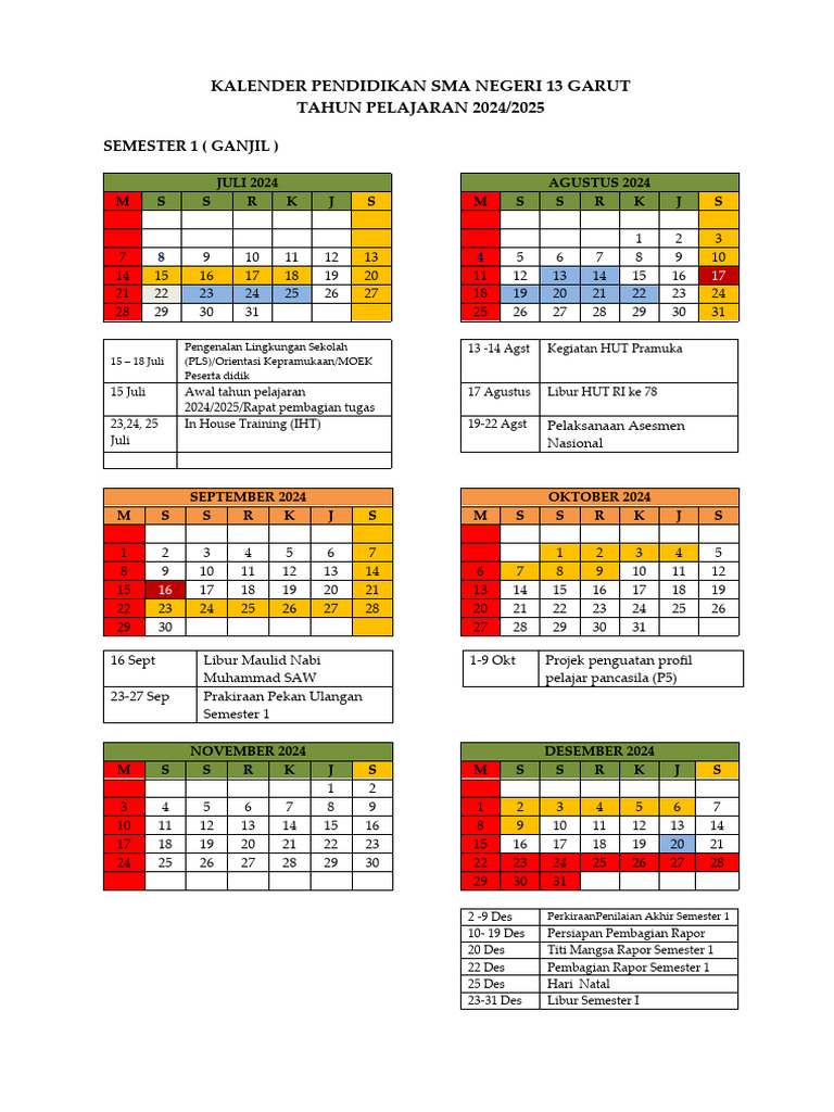Kalender Pendidikan SMA 13 Garut 2024/2025 | PDF