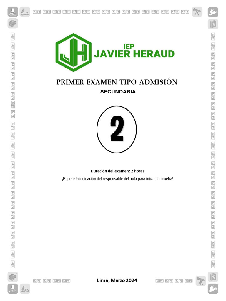 Examen ADMISIÓN - 2do Sec JH | PDF