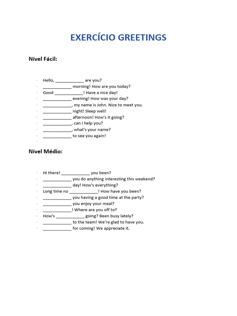 Exercício Greetings | PDF