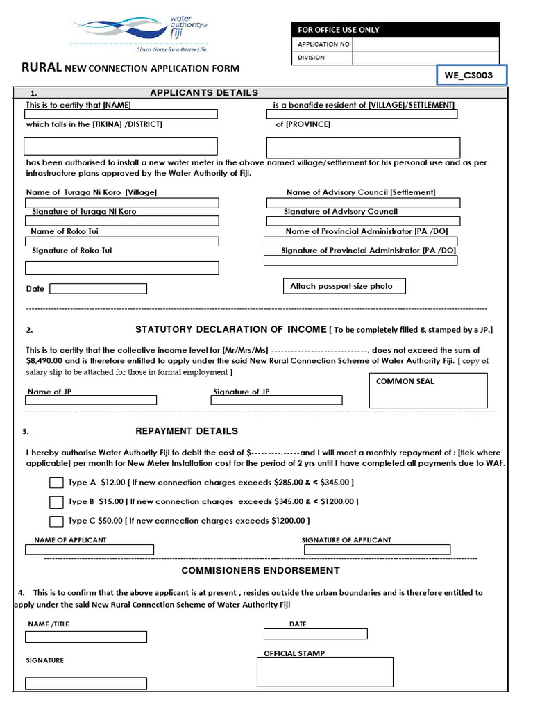 Rural Water Connection Application Form | PDF