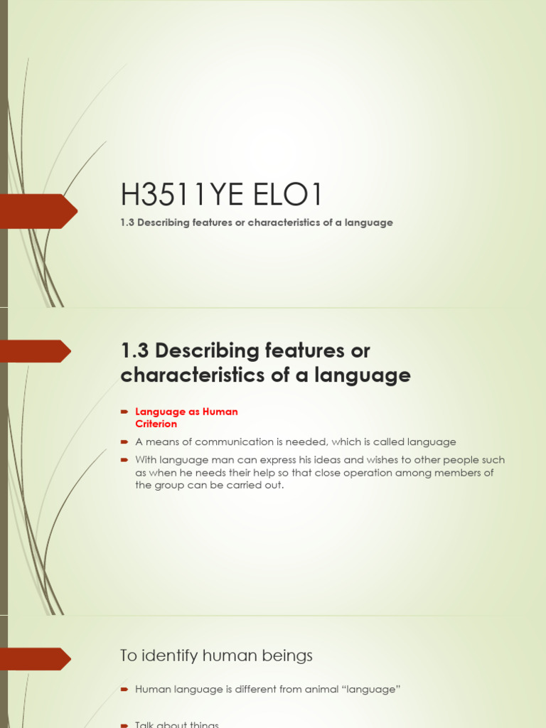 H3511YE ELO 1characteristics of Language 2024-1 | PDF | English Language | Word