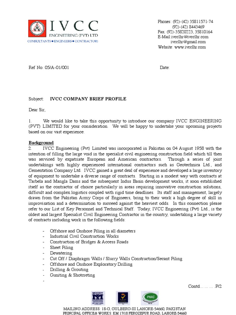 IVCC Brief Profile Introductory Letter | PDF | Deep Foundation ...