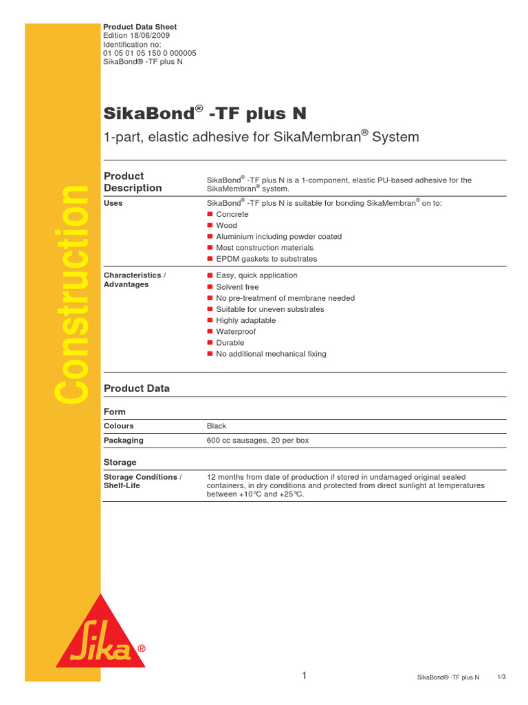 SikaBond TF Plus N PDS Data Sheet | Download Free PDF | Adhesive ...