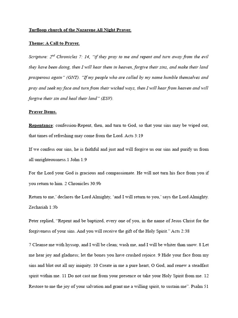All Night Prayer at Turfloop Church | PDF | Jesus | Armor Of God
