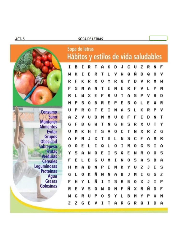 Sopa de Letras Vida Saludable | PDF