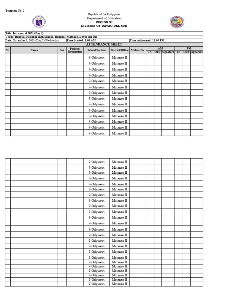 Attendance 2 Intrams Odysseus | PDF