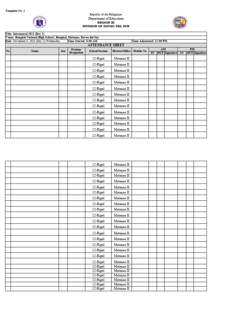Attendance 2-Intrams Rigelxlsx | PDF