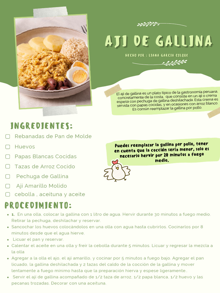 Documento A4 Receta Cocina Coon Foto y Cursiva Verde | PDF | Cocinando | Cocina asiática