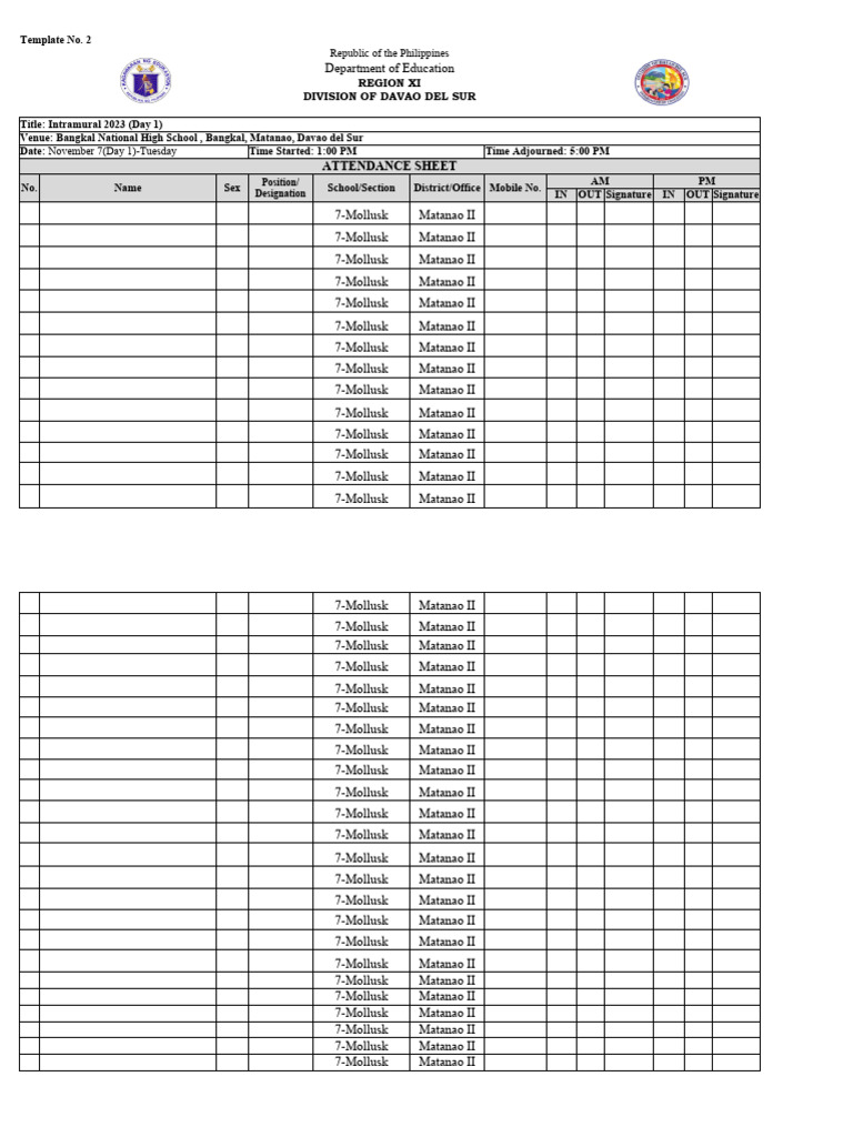 Attendance Intrams Mollusk | PDF