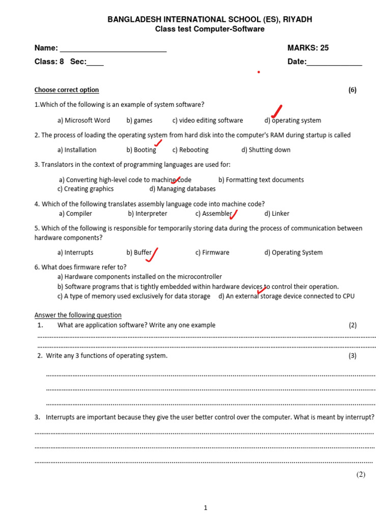Class Test Ch4 Software | PDF | Booting | Software