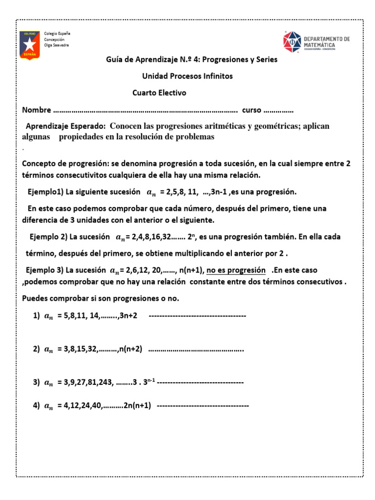 Guia - Progresiones y Series Aritmeticas | PDF | Análisis matemático | Matemáticas