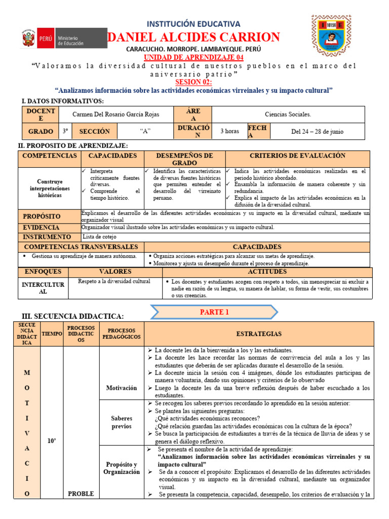3° Sesion 2 - Unidad 4 - CCSS 2024 | PDF | Evaluación | Aprendizaje