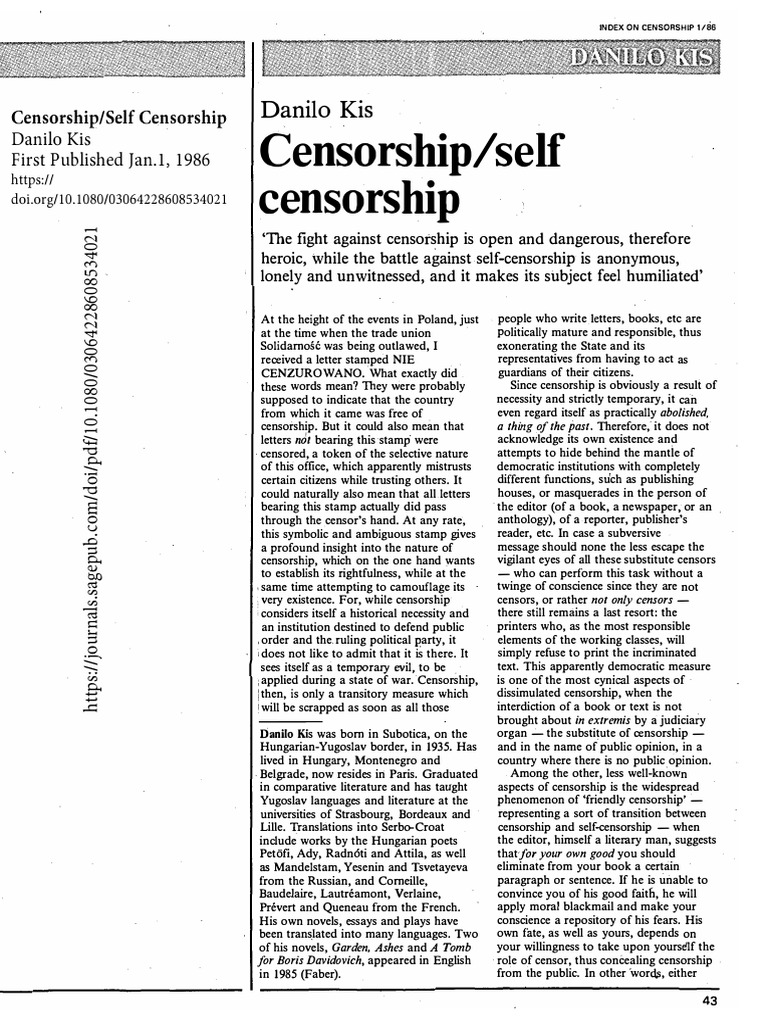 KIS, Danilo Censorship - Self-Censorship | PDF | Censorship | Controversies
