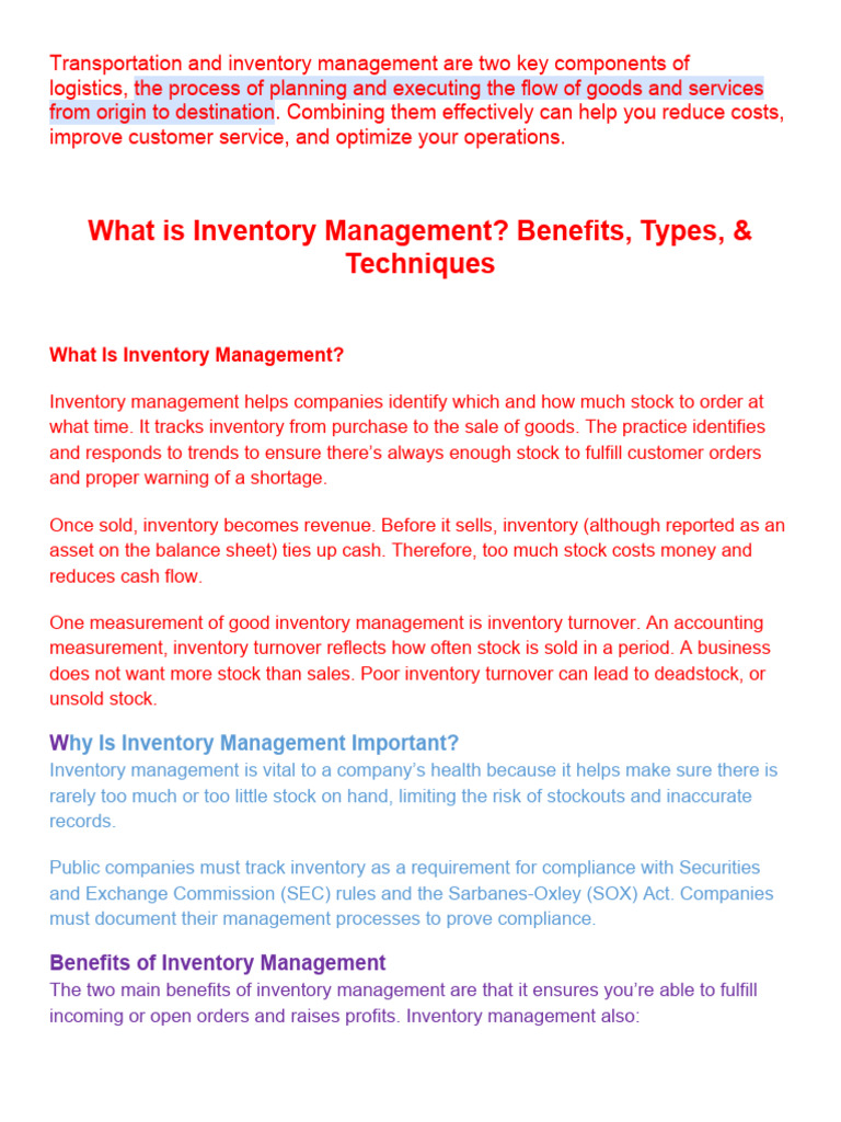 What is Inventory Management | Download Free PDF | Inventory | Logistics