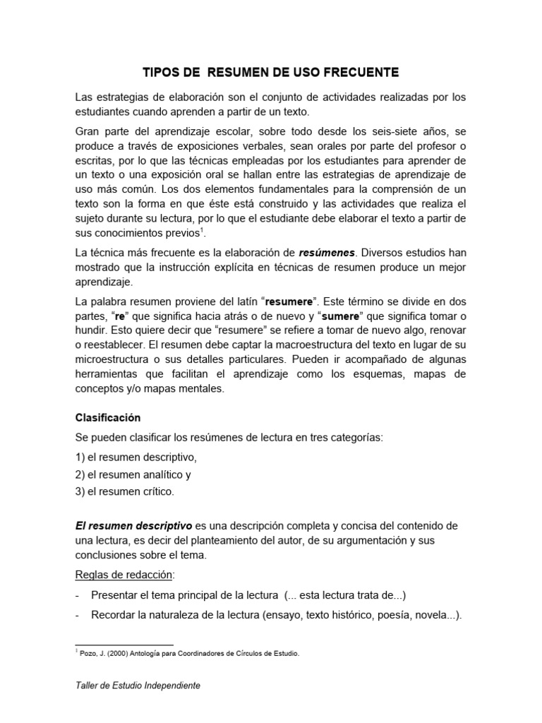 Tipos de Resumen | PDF | Aprendizaje | Evidencia