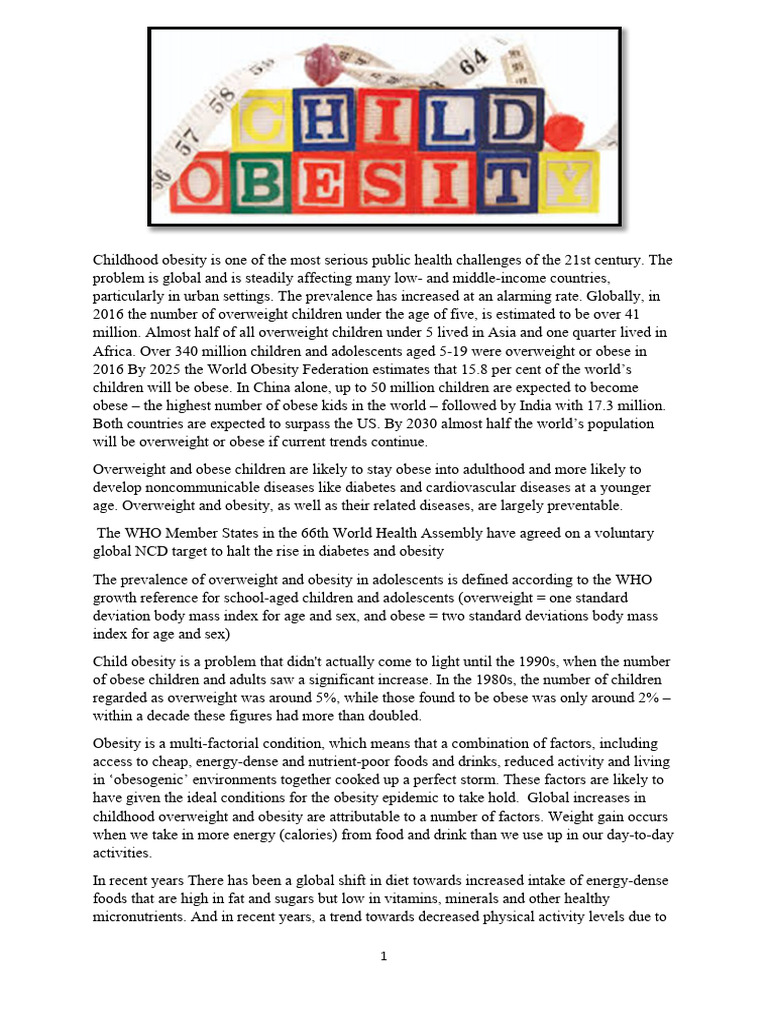 Article 4 - Childhood Obesity - Worksheet | PDF | Obesity | Childhood ...