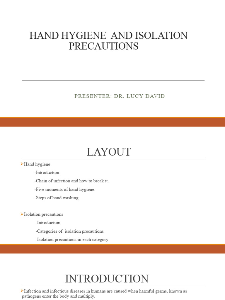 Hand Hygiene and Isolation Precautions: Presenter: Dr. Lucy David | PDF ...
