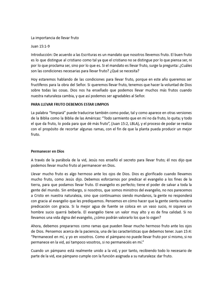La Importancia de Llevar Fruto | PDF | Jesús | Dios