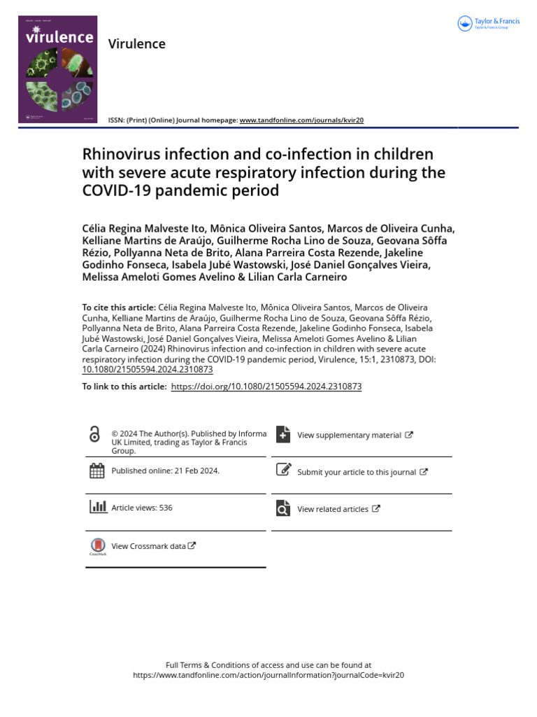 Rhinovirus Infection and Co-Infection in Children With Severe Acute ...