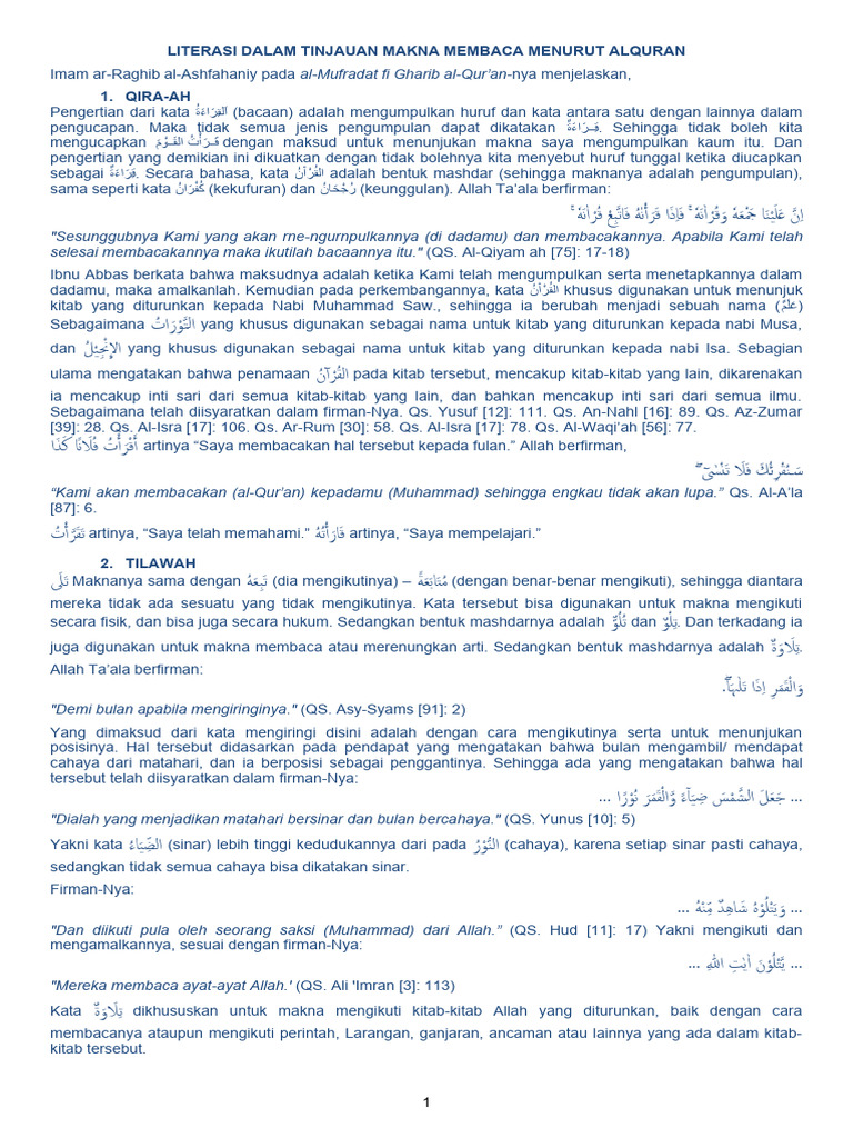 Literasi Dalam Tinjauan Makna Membaca Dan Belajar Menurut Alquran | PDF
