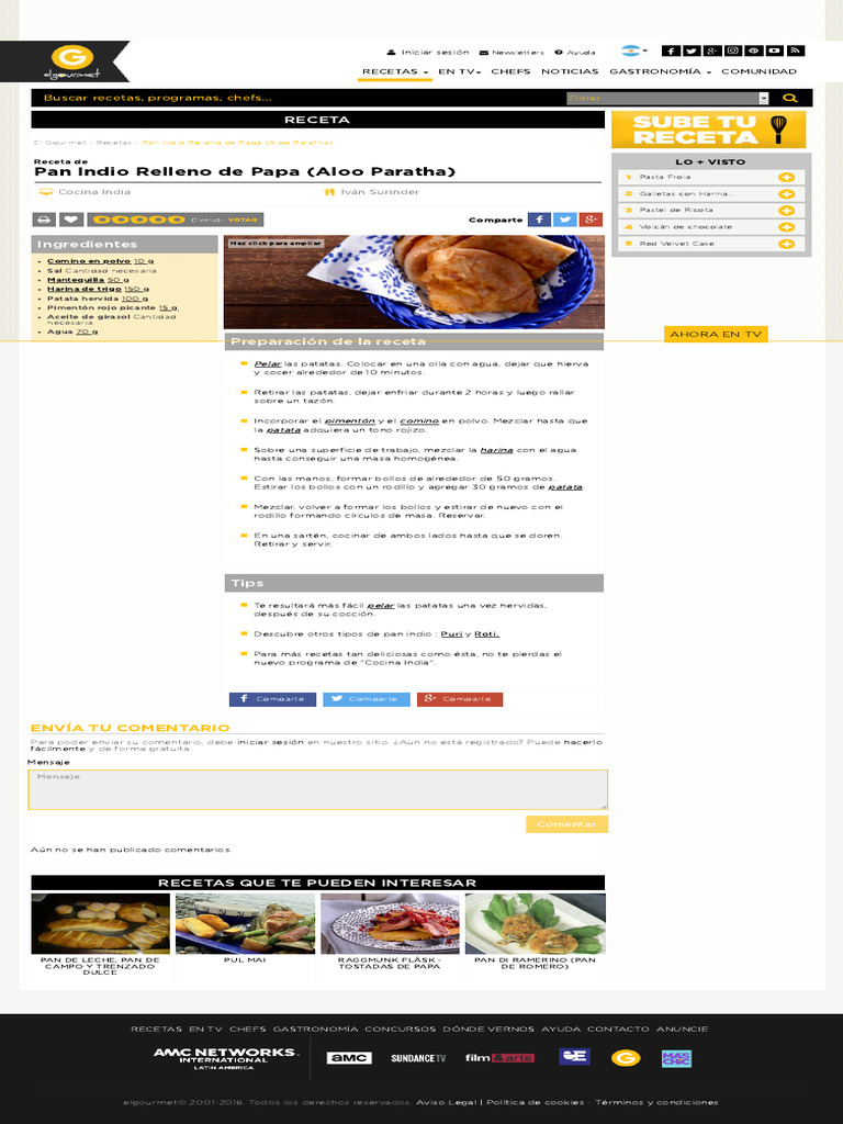 Receta de Pan Indio Relleno de Papa (Aloo Paratha) - Elgourmet | PDF | Panes | Cocinando