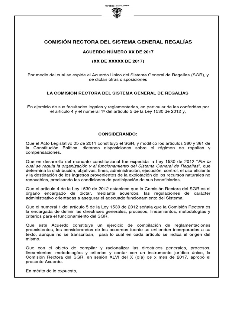 Acuerdo Único SGR | PDF | Presupuesto | Planificación