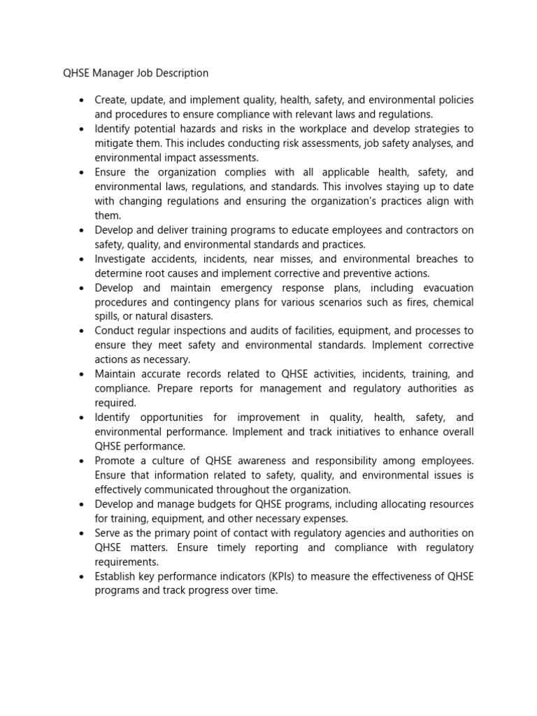 QHSE Manager Job Description | PDF