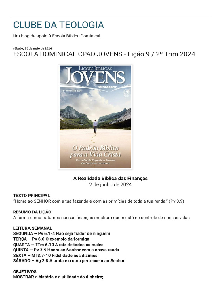 CLUBE DA TEOLOGIA ESCOLA DOMINICAL CPAD JOVENS Lição 9 2º Trim 2 | PDF ... CLUBE DA TEOLOGIA ESCOLA DOMINICAL CPAD JOVENS Lição 9 2º Trim 2 | PDF ...
