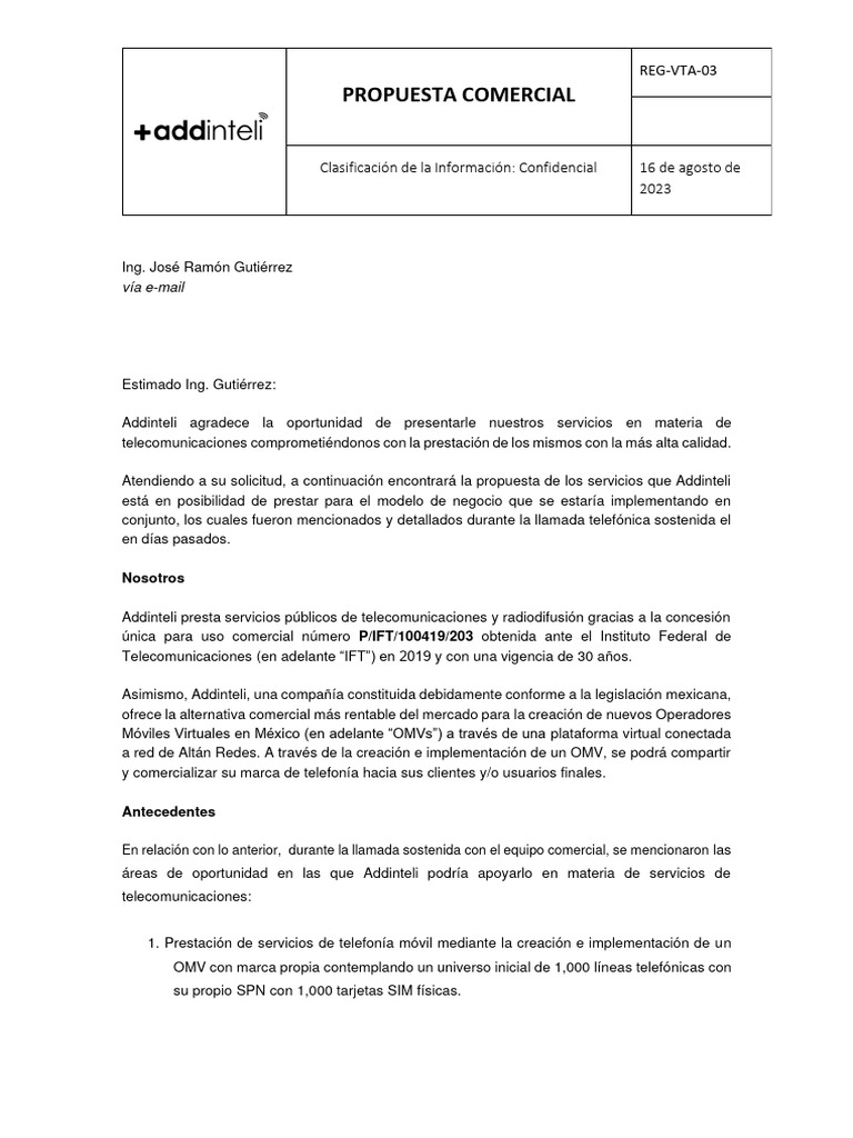 Propuesta Comercial para OMV en México | PDF | Telecomunicaciones | Informática