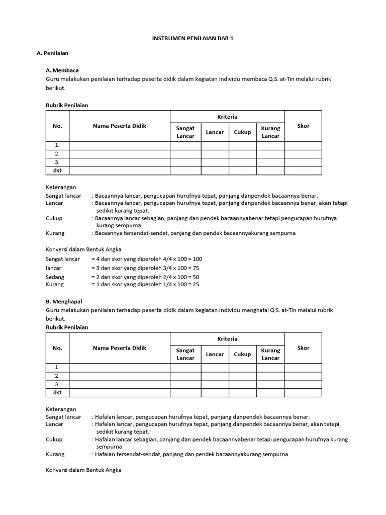 Instrumen Penilaian PAI Kls 5 20182019 | PDF