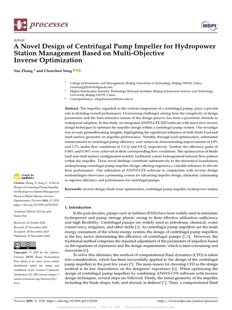 A Novel Design of Centrifugal Pump Impeller For Hydropower Station | PDF | Pump | Computational ...