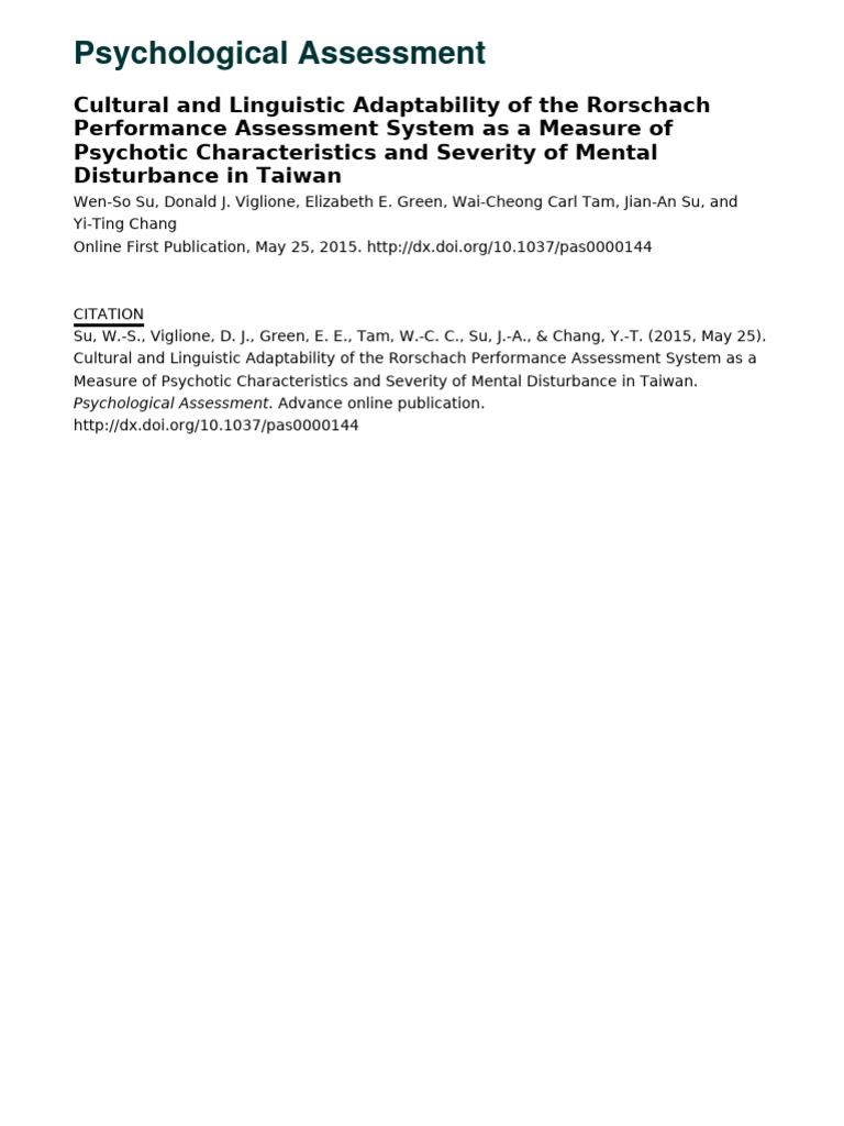 Su et al (2015 May 25) Cultural and Linguistic Adaptability of the Rorschach Performance ...