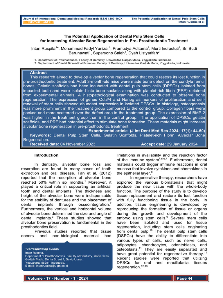 Jurnal - Intan Ruspita | PDF | Tissue Engineering | Bone